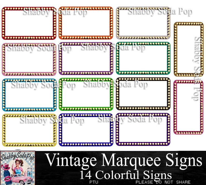 Vintage Marquee Sign Clipart Printable, Retro Marquee Sign Collage ...