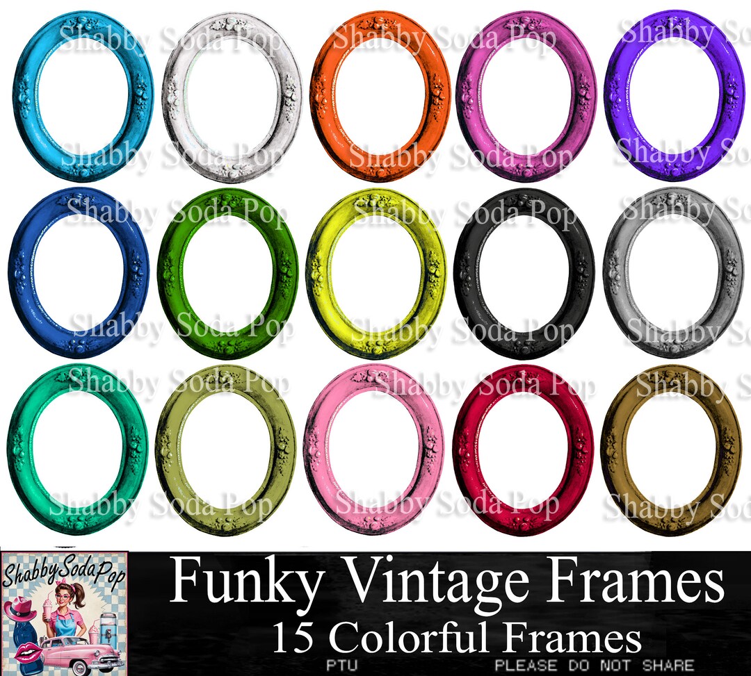 Funky Vintage Frame Clipart Printable, Funky Vintage Frames Collage ...