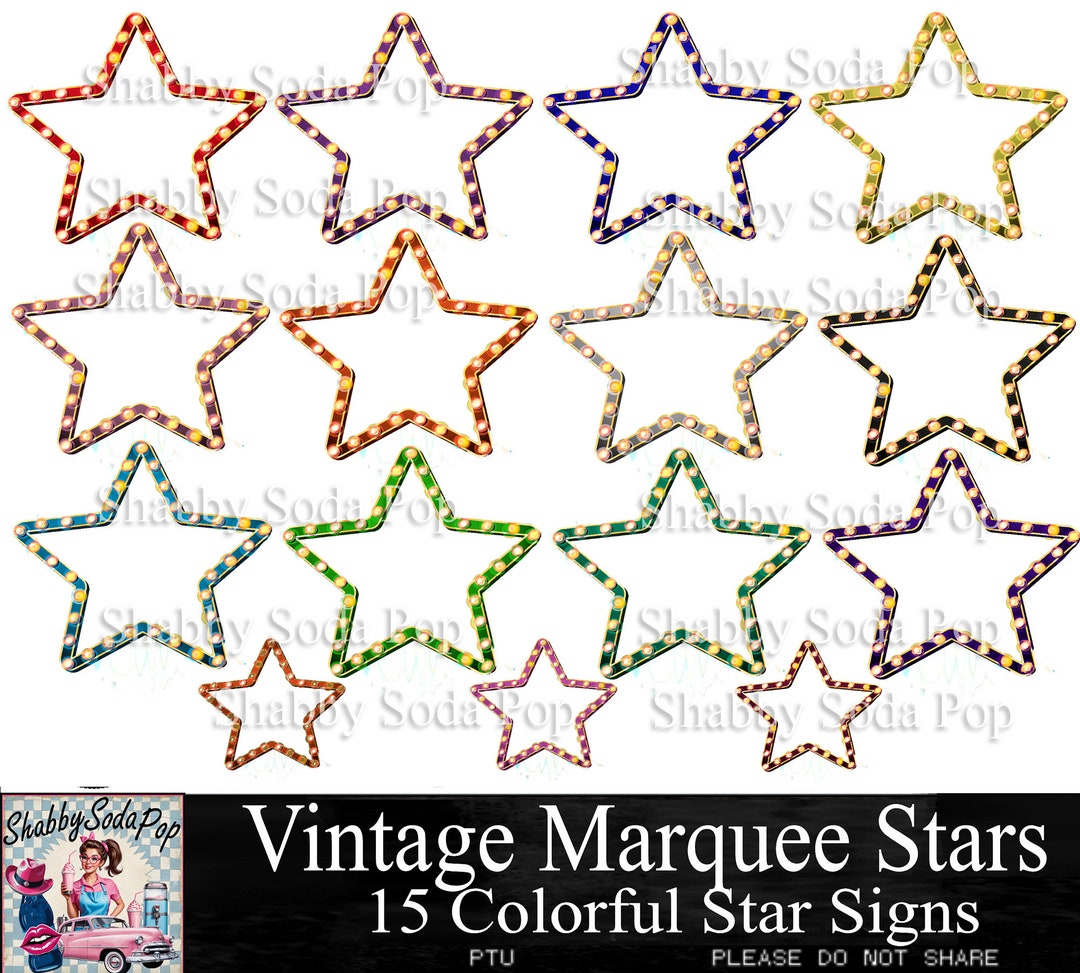 Vintage Marquee Star Sign Clipart, Retro Marquee Star Frame Collage ...