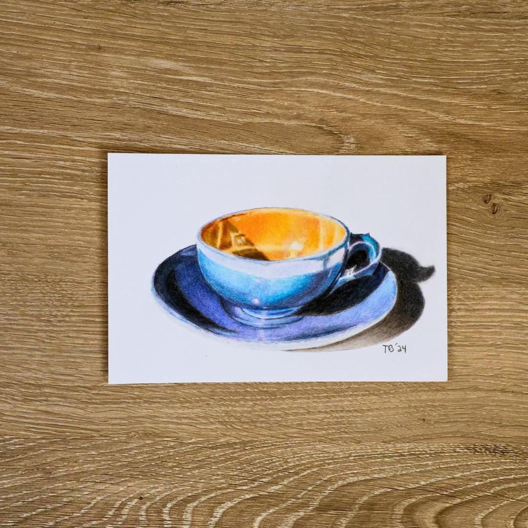 Teacup Original Colored Pencil Drawing - A Teacup Full of Sunshine - Etsy