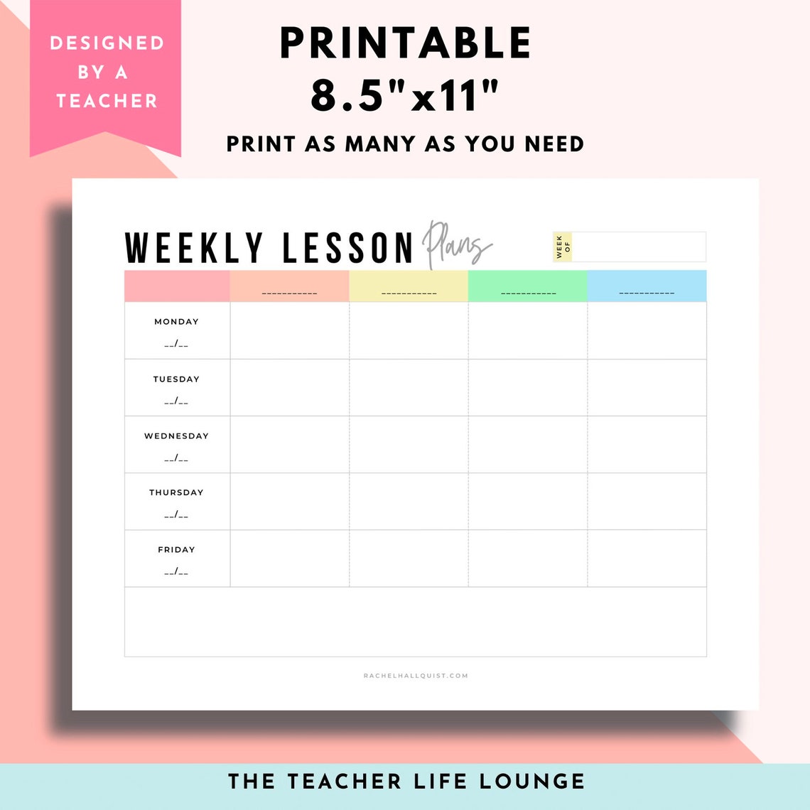 Lesson Plan Template, Weekly Lesson Planner, Printable Planner ...