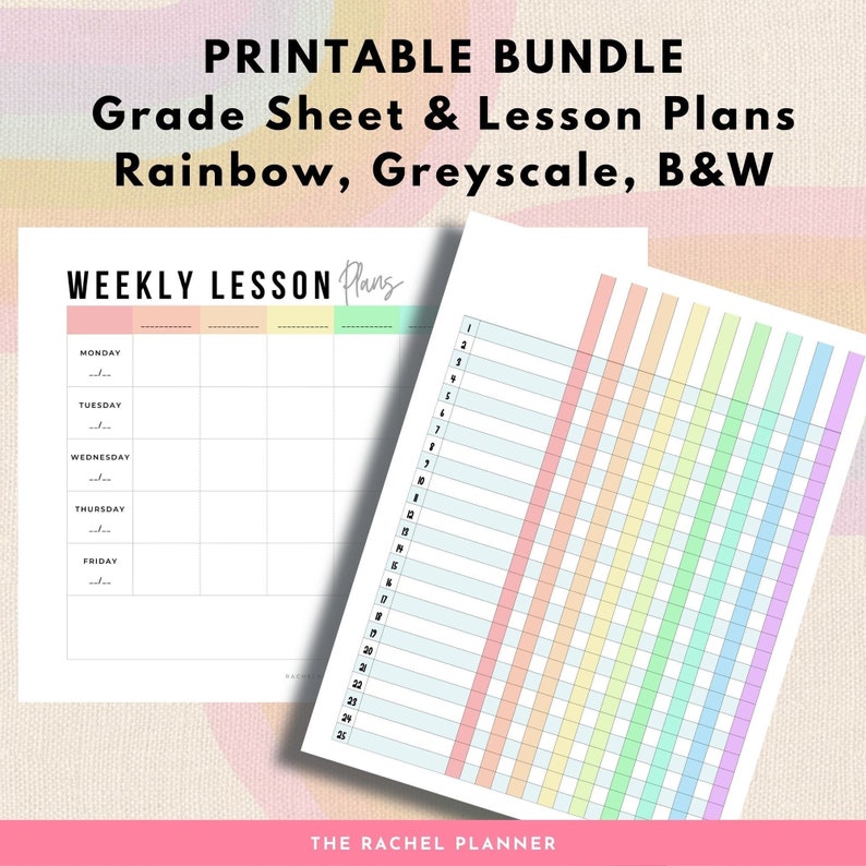 Lesson Plan Template, Weekly Lesson Planner, Grade Record, Printable ...