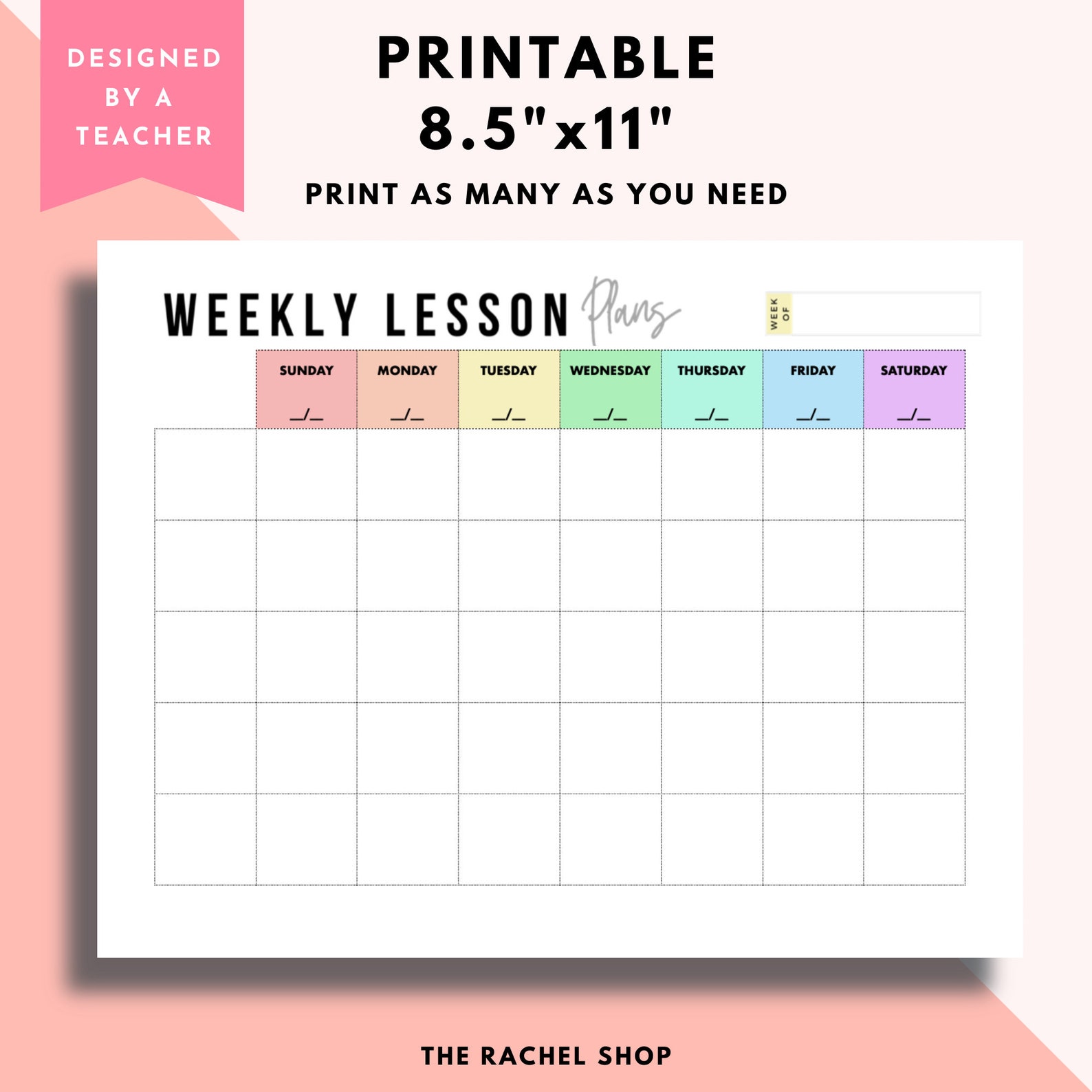 Lesson Plan Template Weekly Lesson Planner Printable - Etsy