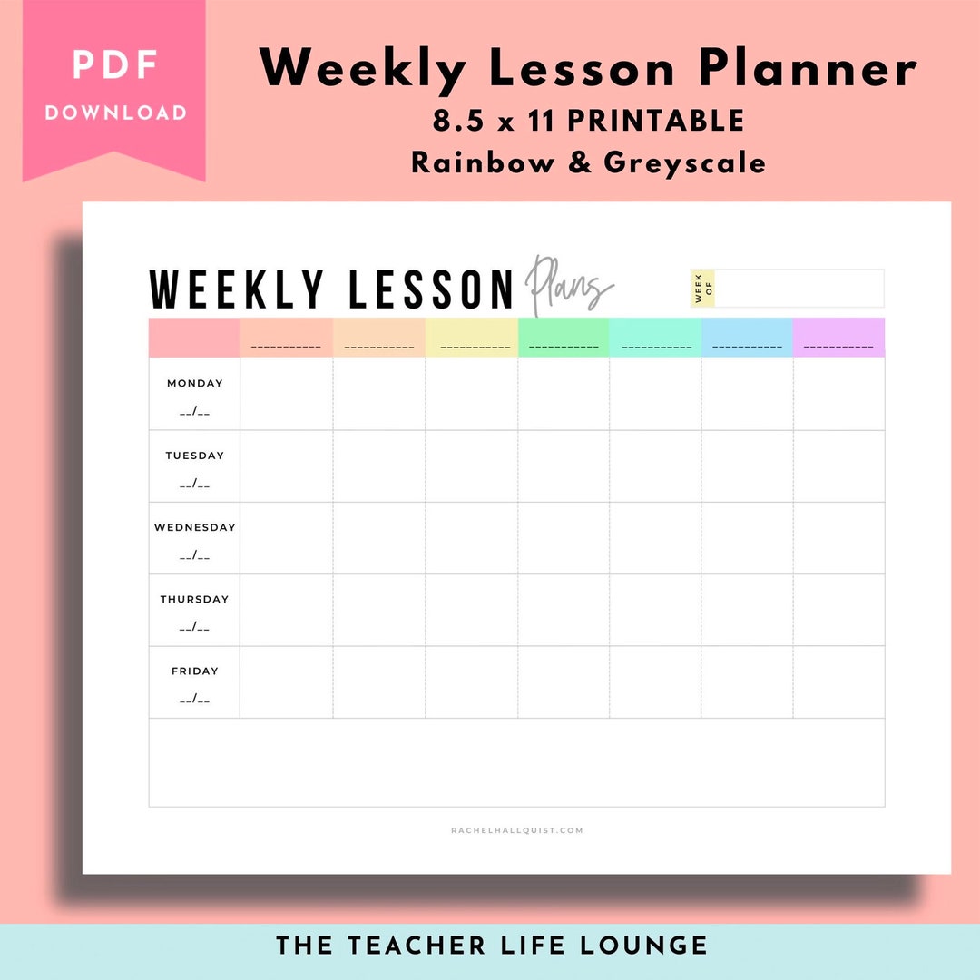 Lesson Plan Template, Weekly Lesson Planner, Printable Planner ...