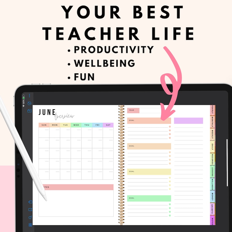 Best Teacher Life Digital Planner W/ Digital Stickers Undated Planner ...