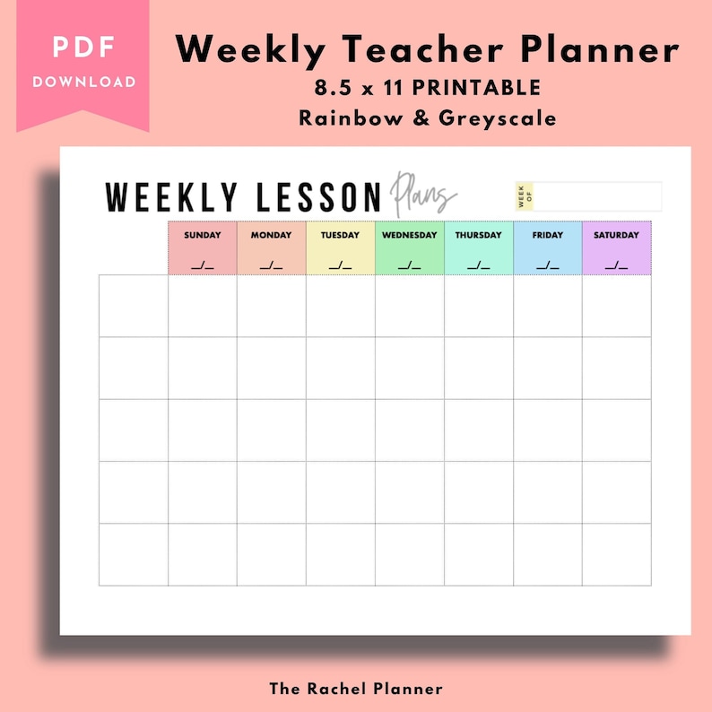 Lesson Plan Template, Weekly Lesson Planner, Printable Planner ...