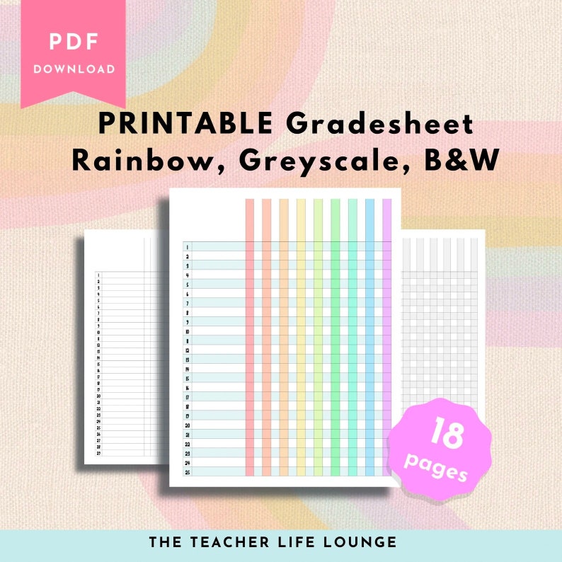 Printable Teacher Grade Book, Grade Sheet PDF, Class Sizes 25-30 ...
