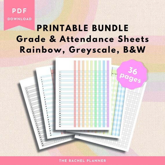 Printable Teacher Grade Book and Attendance Sheet Grade Sheet - Etsy
