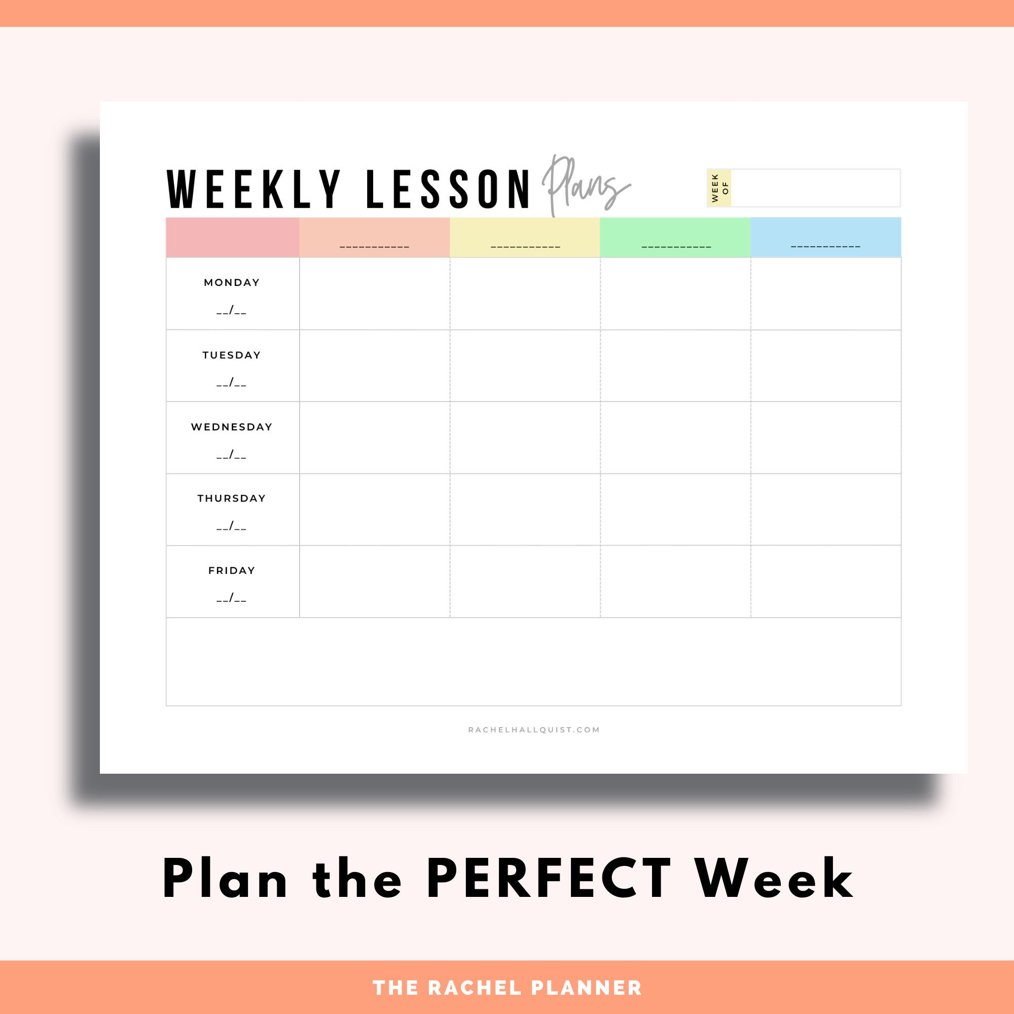 Lesson Plan Template, Weekly Lesson Planner, Grade Record, Printable ...