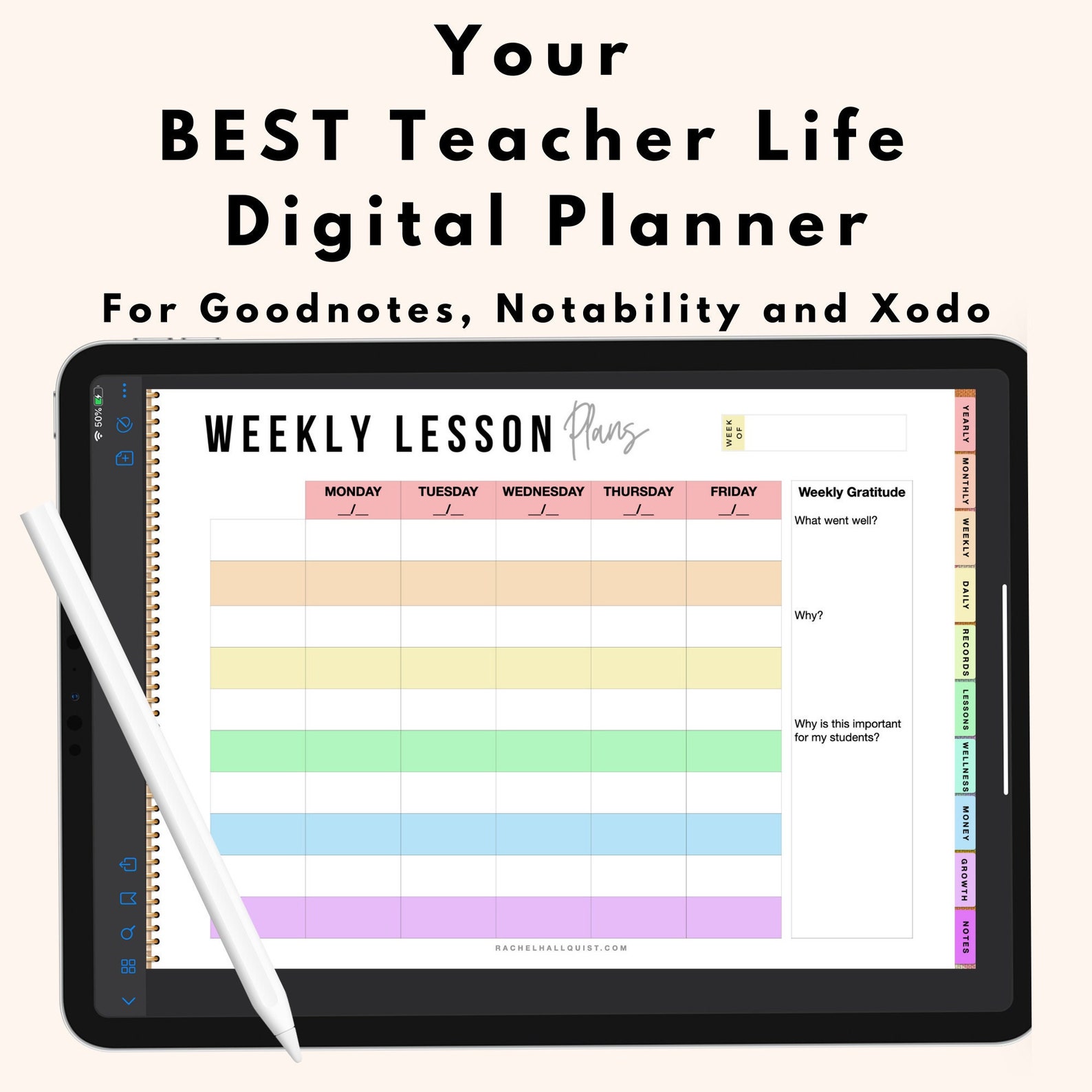Best Teacher Life Digital Planner W/ Digital Stickers Undated Planner ...