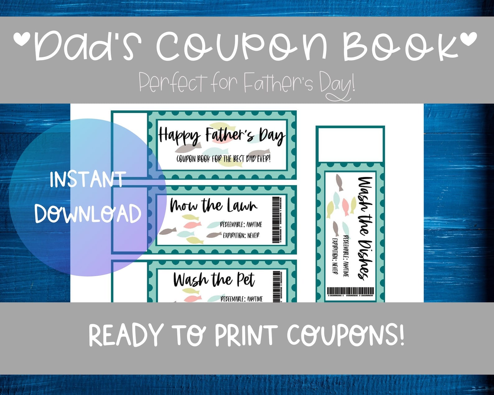 Father's Day Coupon Book, Printable, Download, Instant Download, Father ...