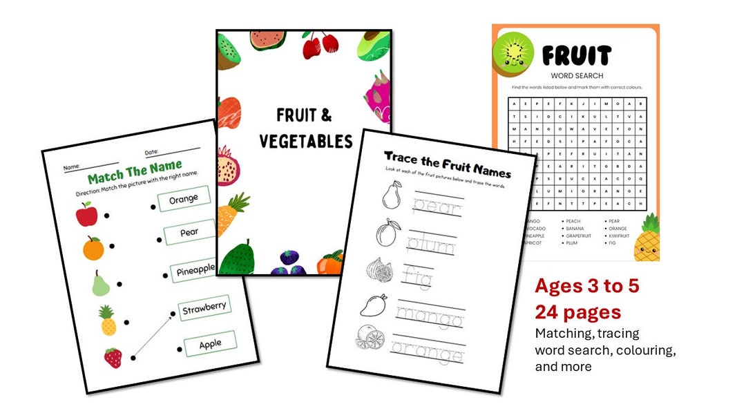Fruit and Vegetables Printable Worksheet for Preschool Kindergarten - Etsy