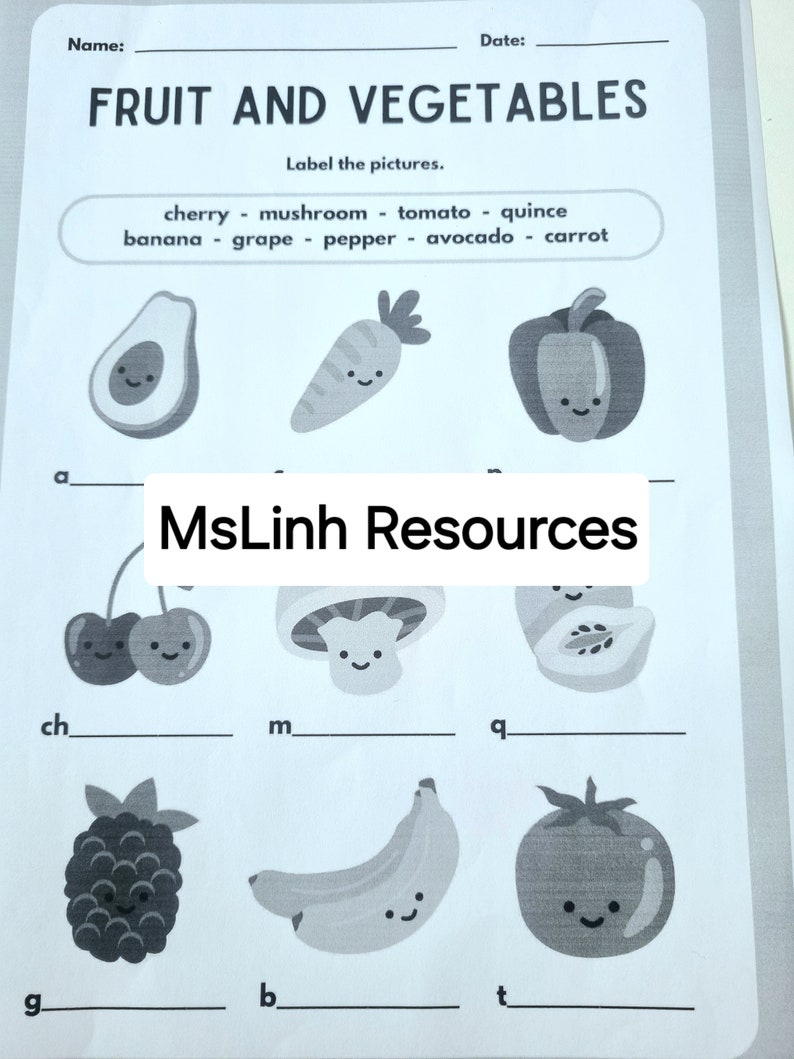 Fruit and Vegetables Printable Worksheet for Preschool Kindergarten - Etsy