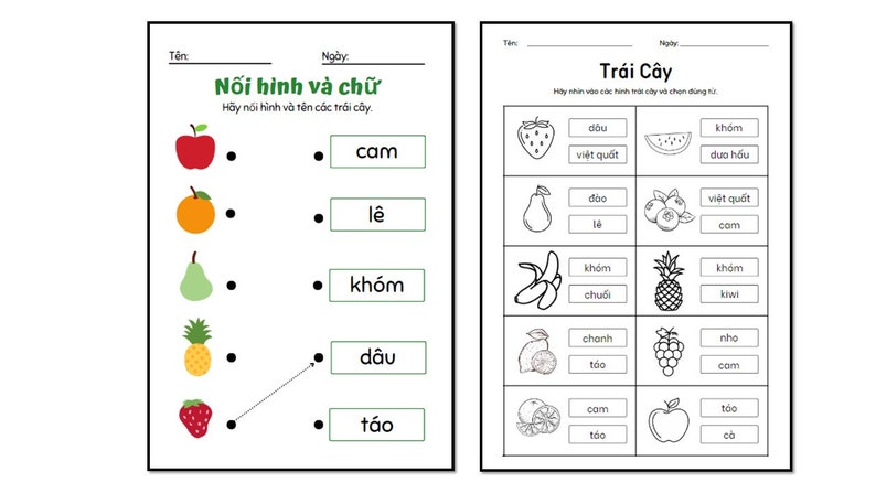Vietnamese Fruit and Vegetables Printable Worksheet for Preschool ...