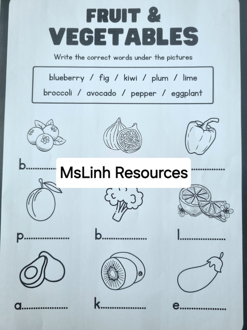 Fruit and Vegetables Printable Worksheet for Preschool Kindergarten - Etsy