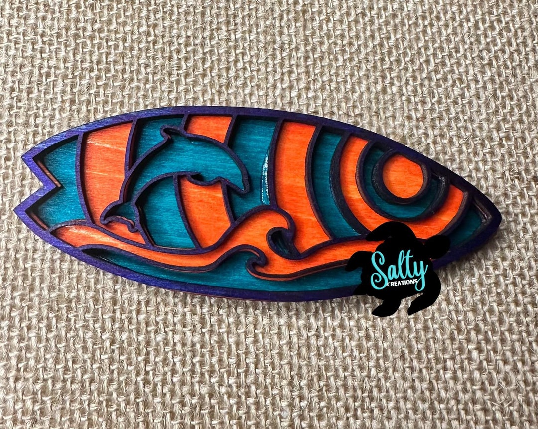 Handmade Wooden Dolphin Surfboard Magnet - Etsy