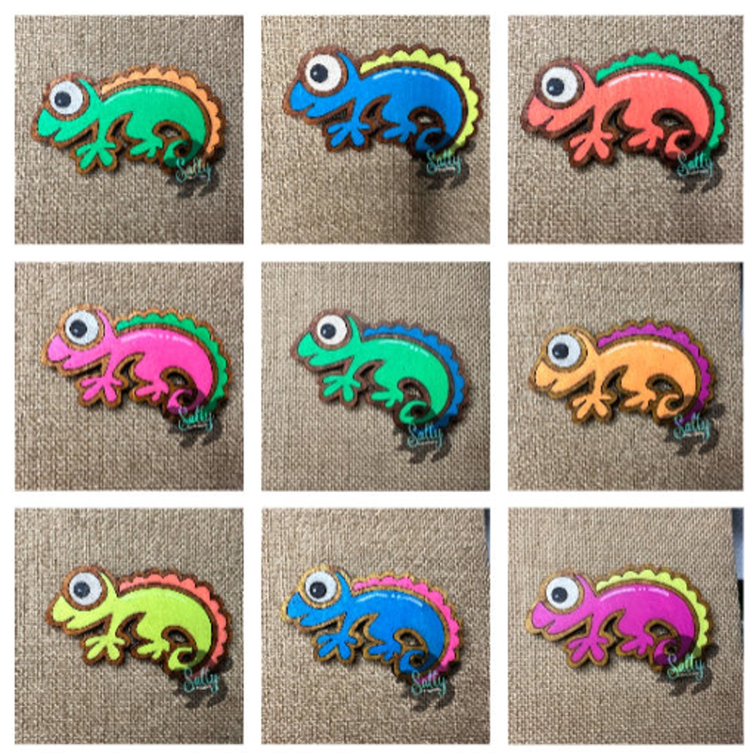 Chameleon / Lizard / Surf Board / Magnets / Magnet / Wooden Magnets ...