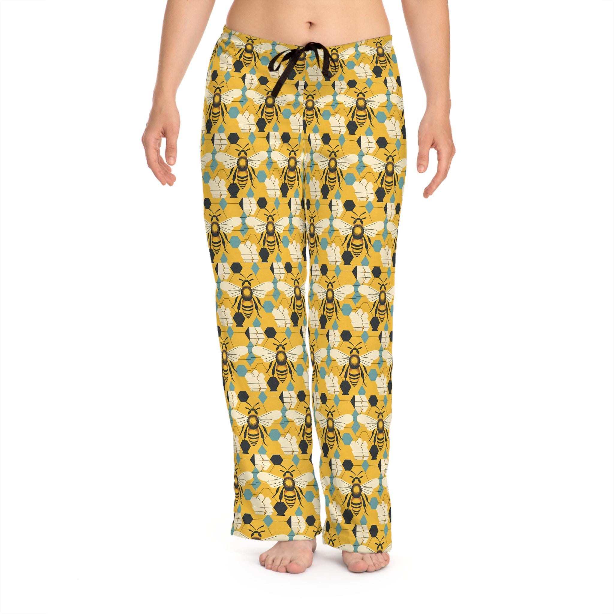 Bee Print Pajama Pants, Abstract Women's Loungewear, Insect Lover Gift ...