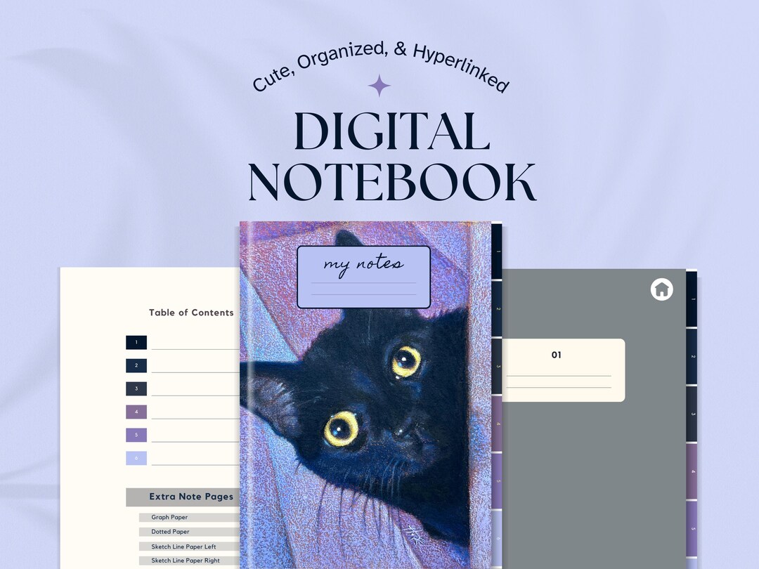 Black Cat Digital Notebook With Tabs| Hyperlinked Student Planner | 74 ...