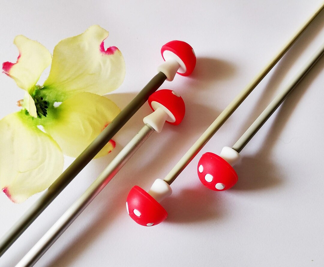 Silicone Stitch Stoppers, 2 Needle Stoppers Toadstools for Knitting ...