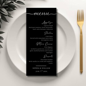 Wedding Black Menu Card | Elegant Dinner Menu Template | Modern ...