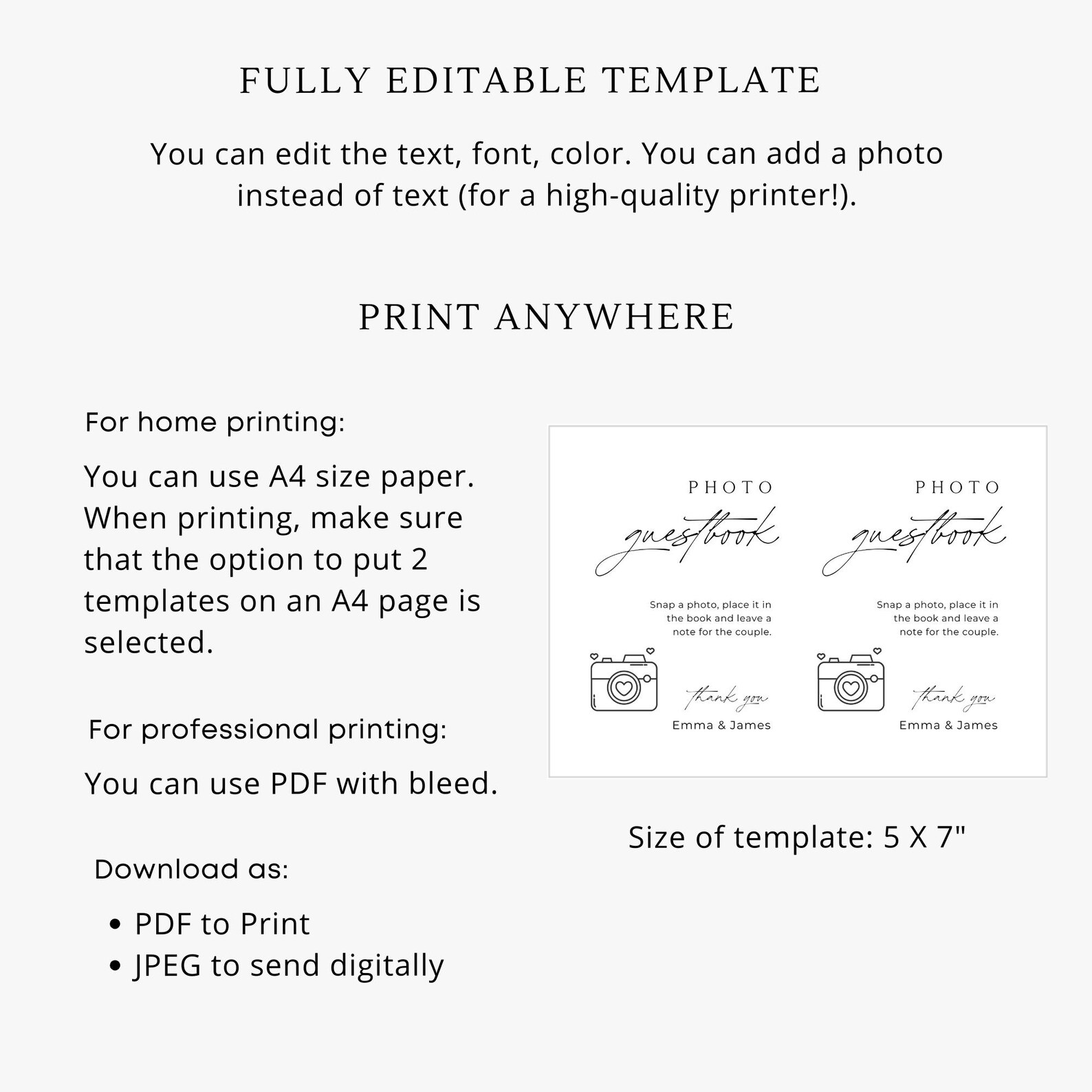 Photo Guestbook Sign Template, Minimalist Polaroid Wedding Sign ...