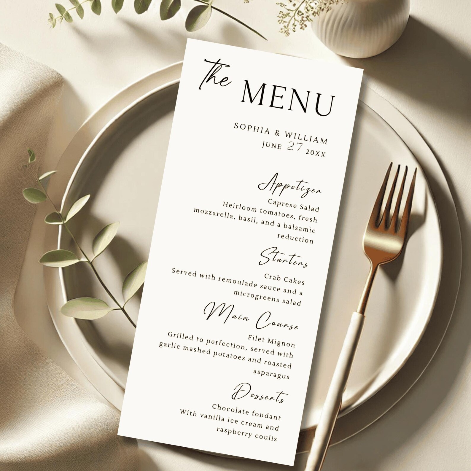 Elegant Wedding Menu Template | Modern Dinner Menu Card | Printable ...