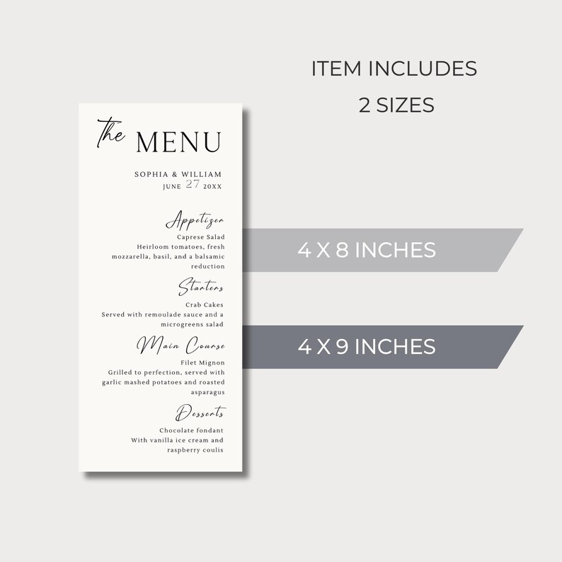 Elegant Wedding Menu Template | Modern Dinner Menu Card | Printable ...