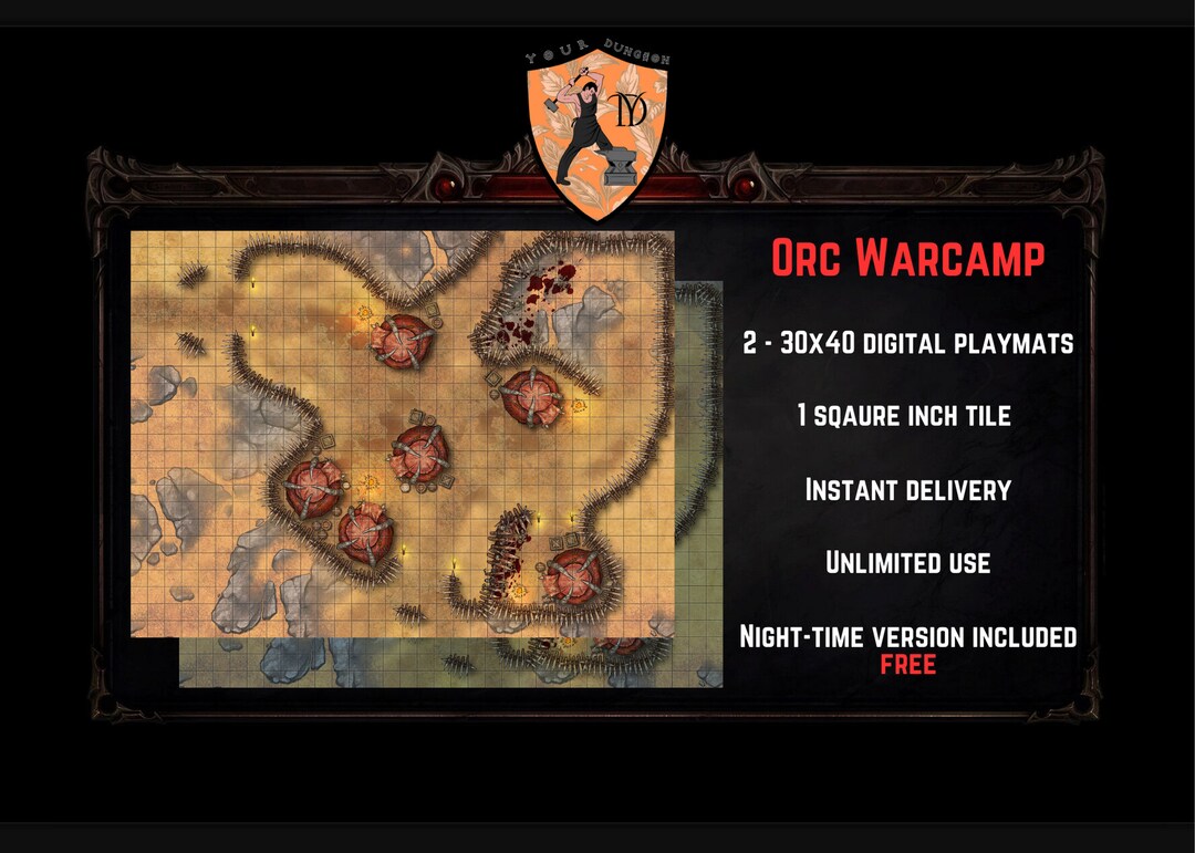 2 for 1 Digital D&D Playmat "orc Warcamp" Day and Night for Dungeons ...