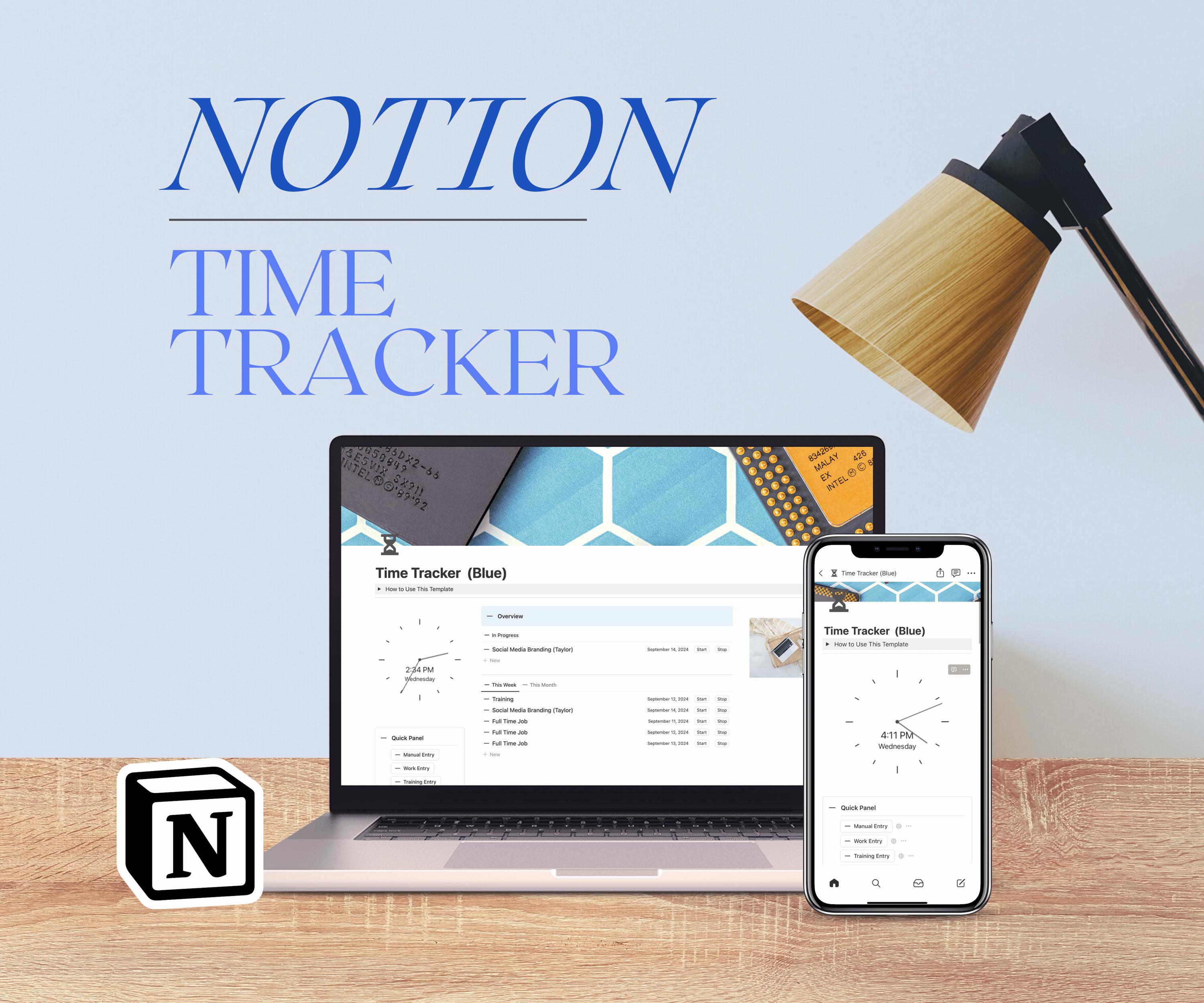 Notion Simple Time Tracker BLUE | Digital Time Entry, Easy to Use + Customize, Multiple Incomes ...