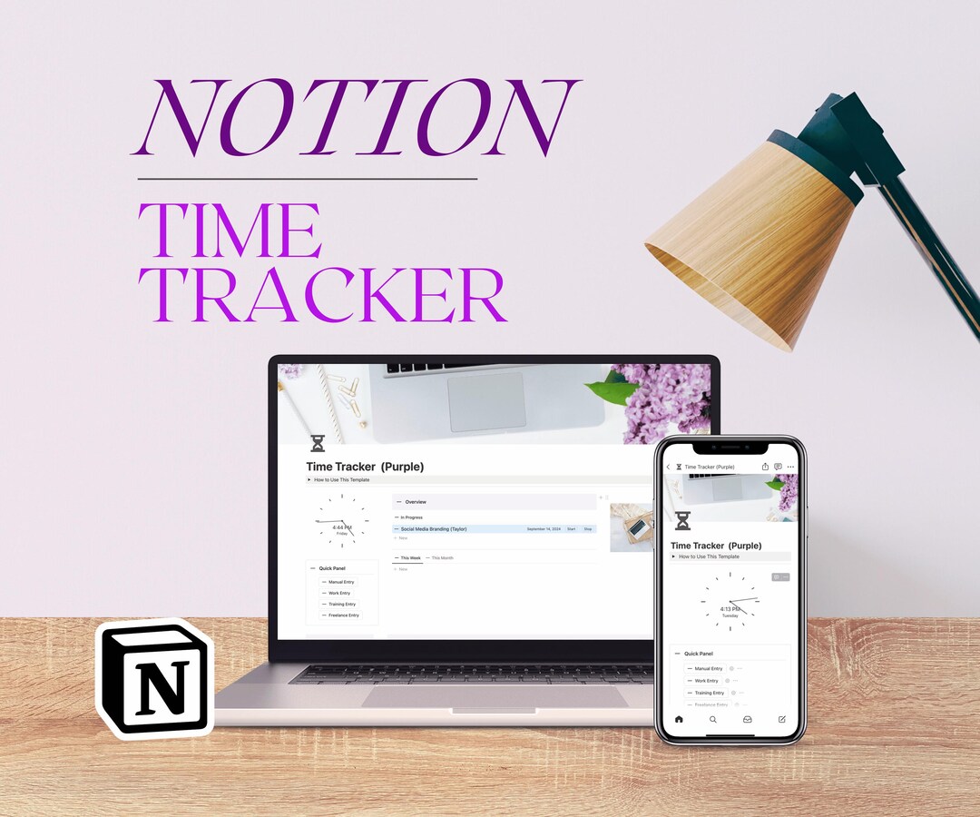 Notion Simple Time Tracker PURPLE | Digital Time Entry, Easy to Use + Customize, Multiple ...