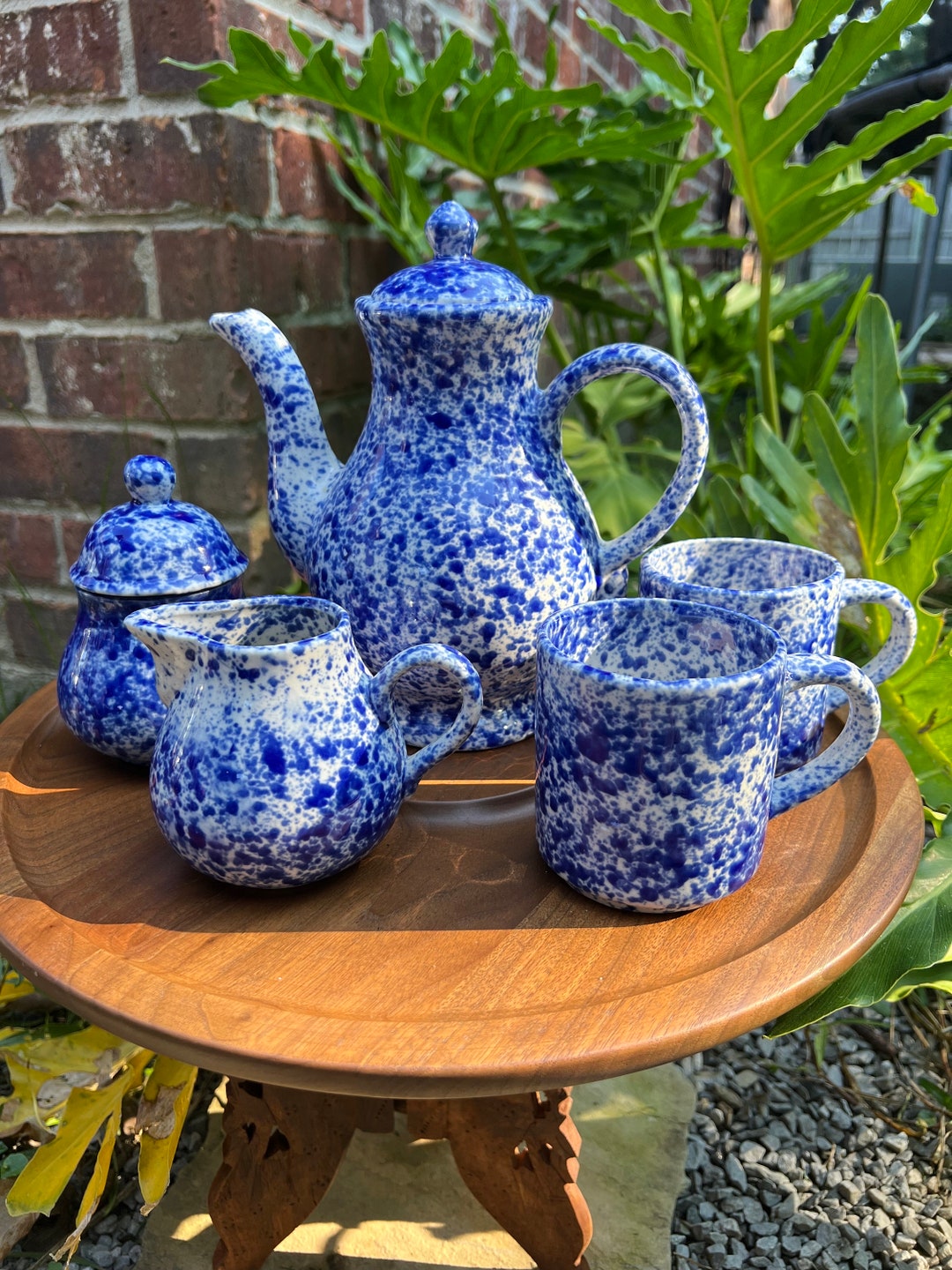 Vintage Blue Speckled Tea Set | Set of 5 | Sugar and Cream - Etsy