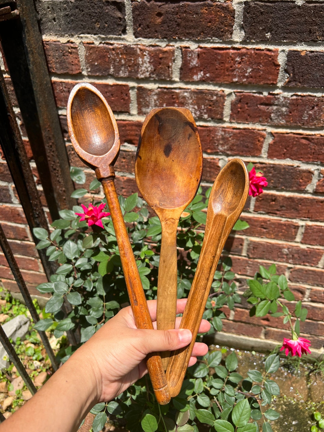 Bundle of 3 Vintage Hand Carved Wooden Spoons - Etsy