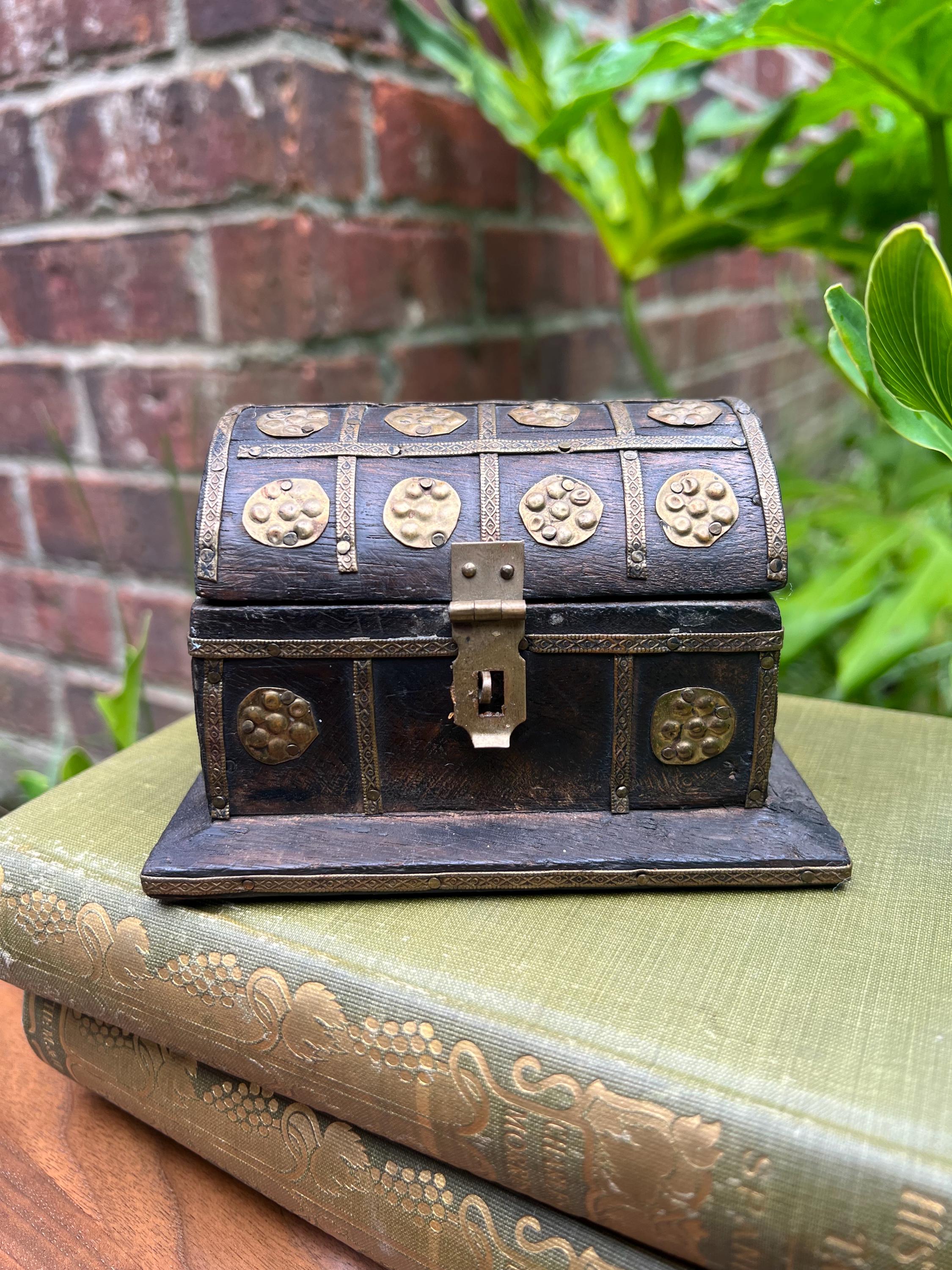 Small Antique Handmade Wood and Brass Decorative Box | Treasure Chest ...