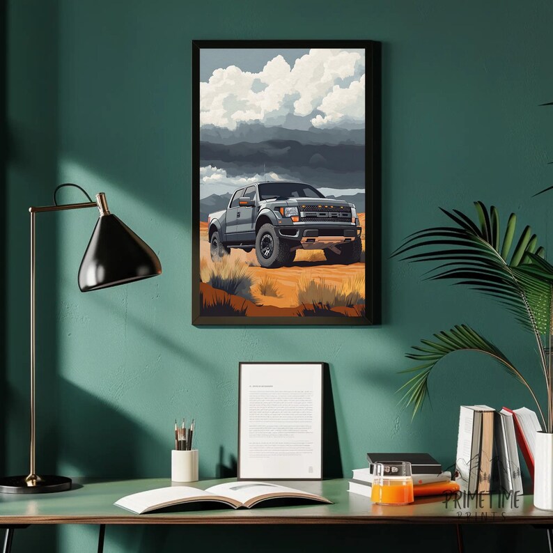 Ford F-150 Raptor Car Poster, Vintage Automobile Wall Art Print, Retro ...
