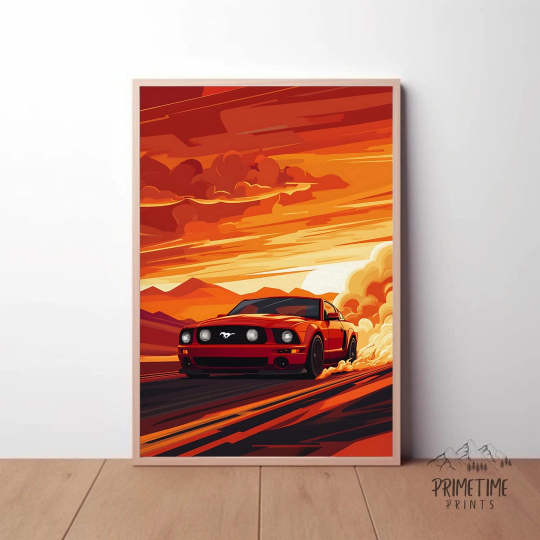 Ford Mustang S197 Car Poster, Vintage Automobile Wall Art Print, Retro ...