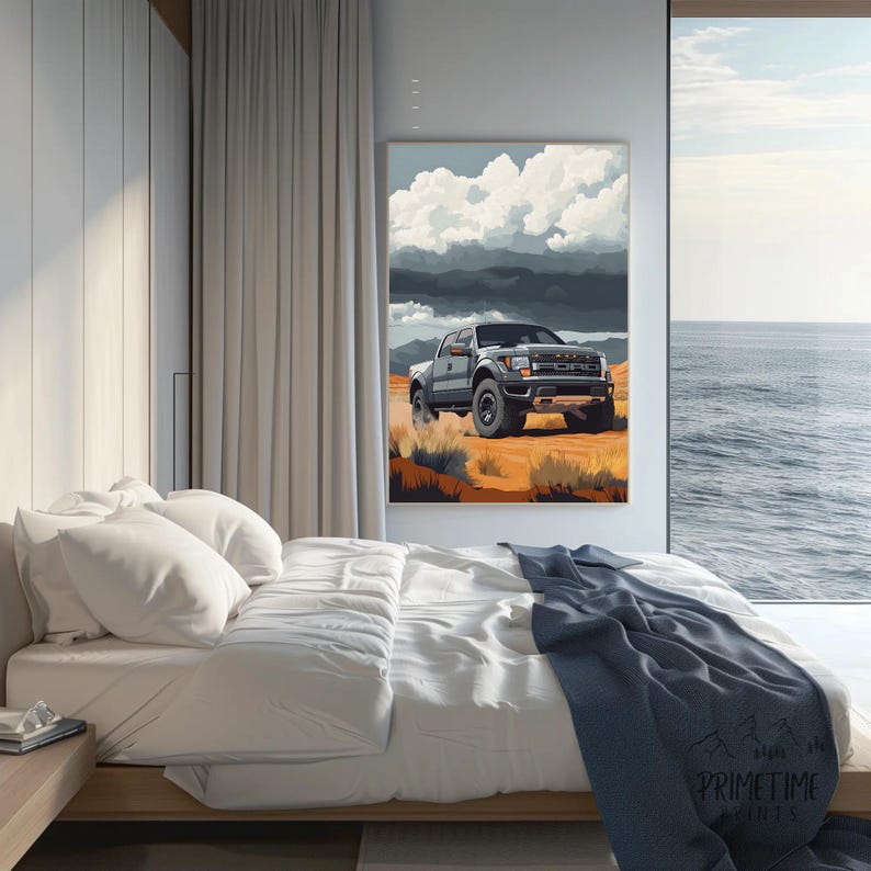 Ford F-150 Raptor Car Poster, Vintage Automobile Wall Art Print, Retro ...