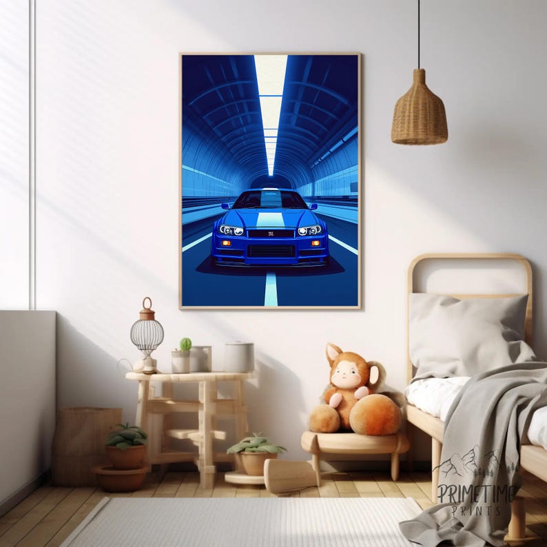 Nissan Skyline GT-R R34 Car Poster, Vintage Automobile Wall Art Print ...