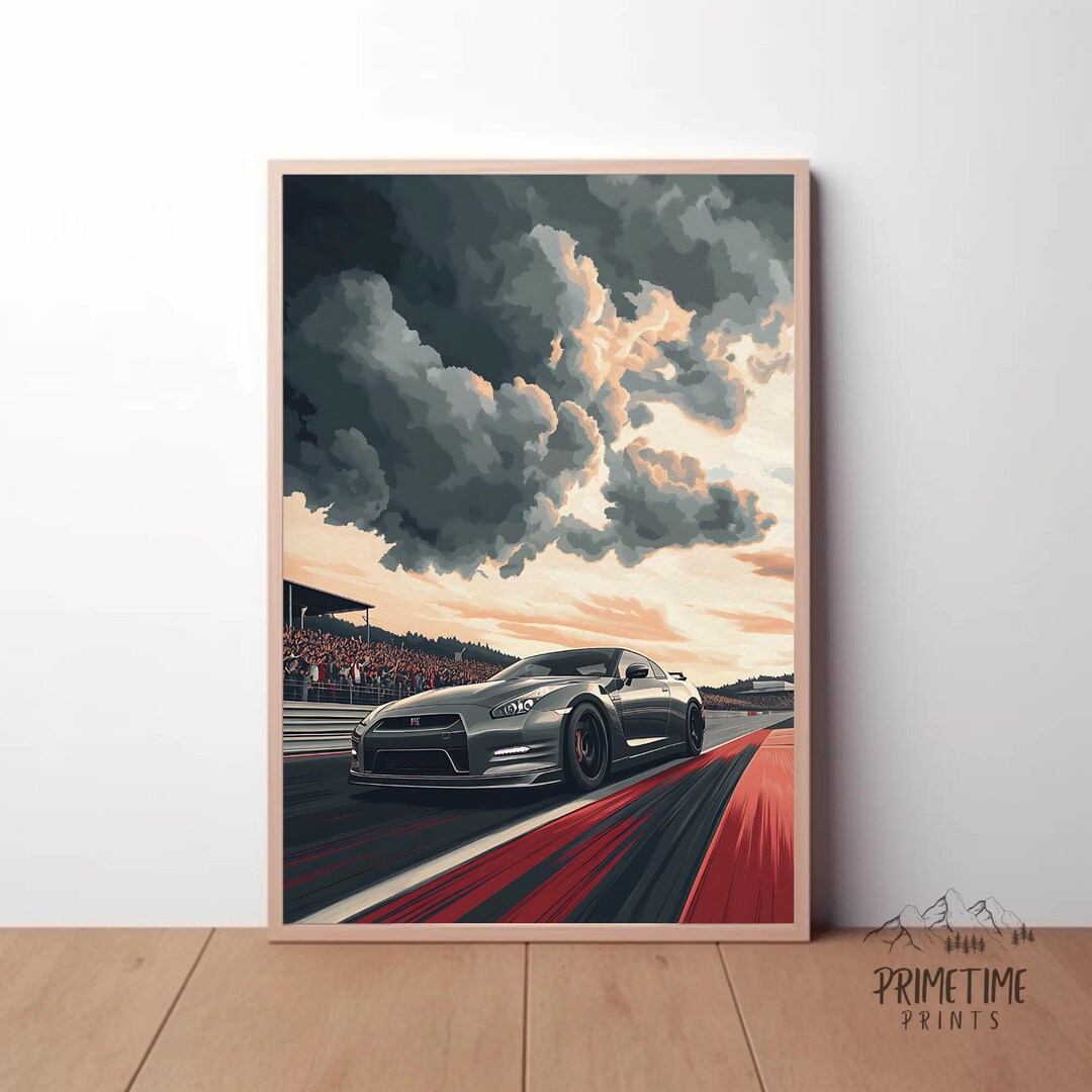Nissan GT-R R35 Car Poster, Vintage Automobile Wall Art Print, Retro ...