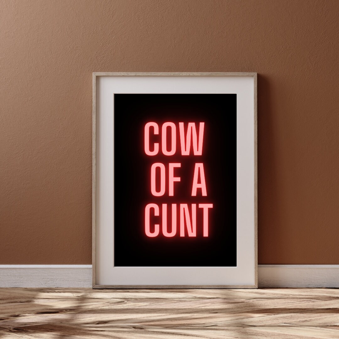Edgy Humor Office Poster 'cow of a Ct' Bold Red Wall Art Baby Reindeer ...