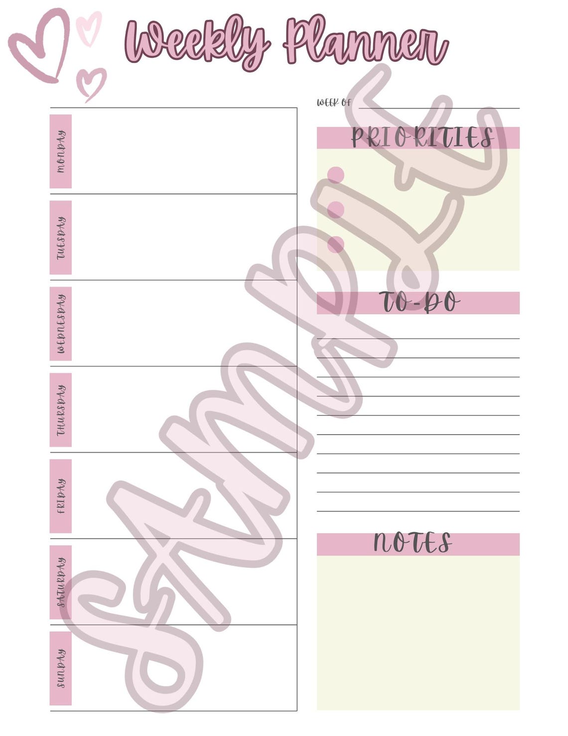Powder Pink Weekly Planner | Printable PDF | Minimalist Planner for ...
