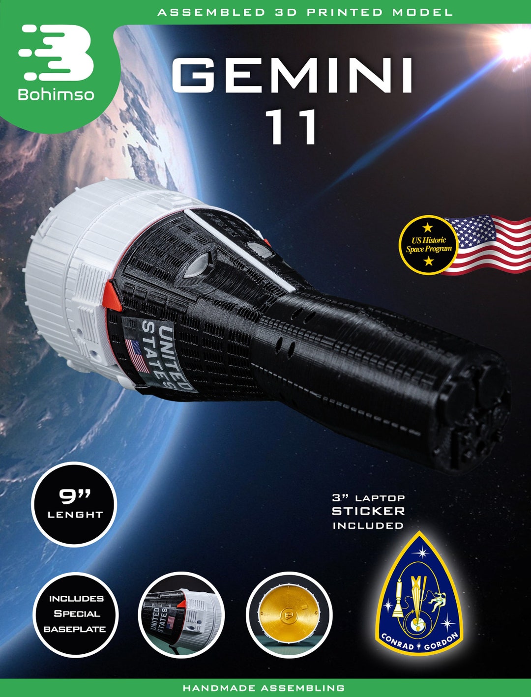 Gemini XI Mission | 1/24 Scale | Spaceships | Plastic Model | Rocket | Spacecraft | Nasa | 3d ...