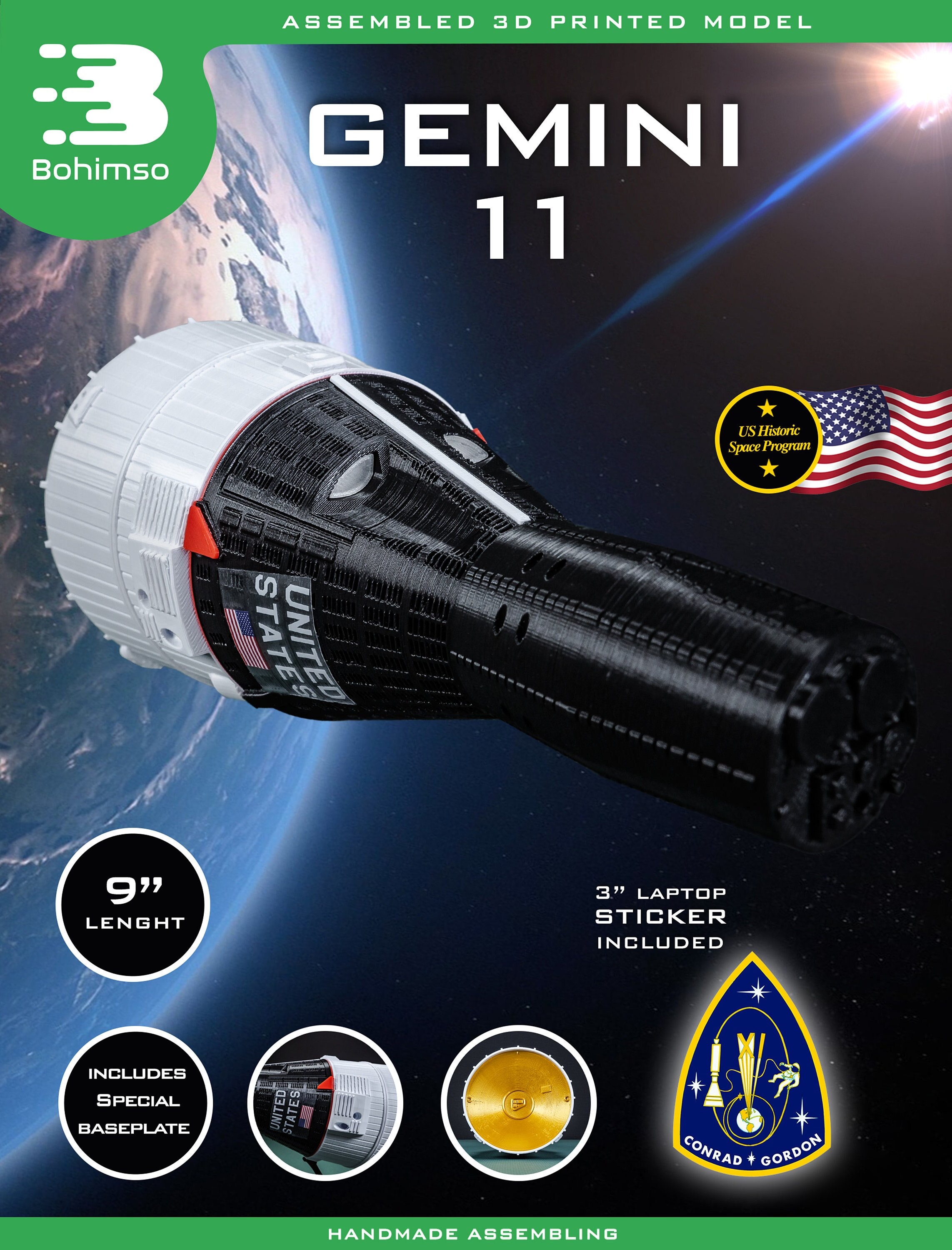 Gemini XI Mission 1/24 Scale Spaceships Plastic Model Rocket Spacecraft Nasa 3d Printing - Etsy