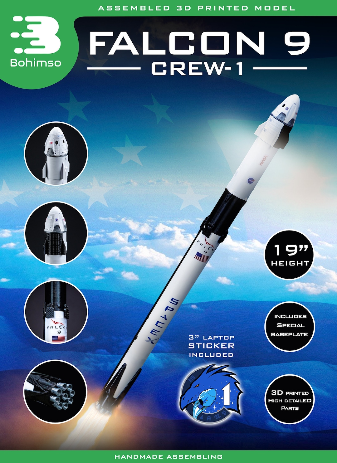 Falcon 9 Crew-1 | Dragon Resilience | Plastic Model | Rocket | Spacex ...