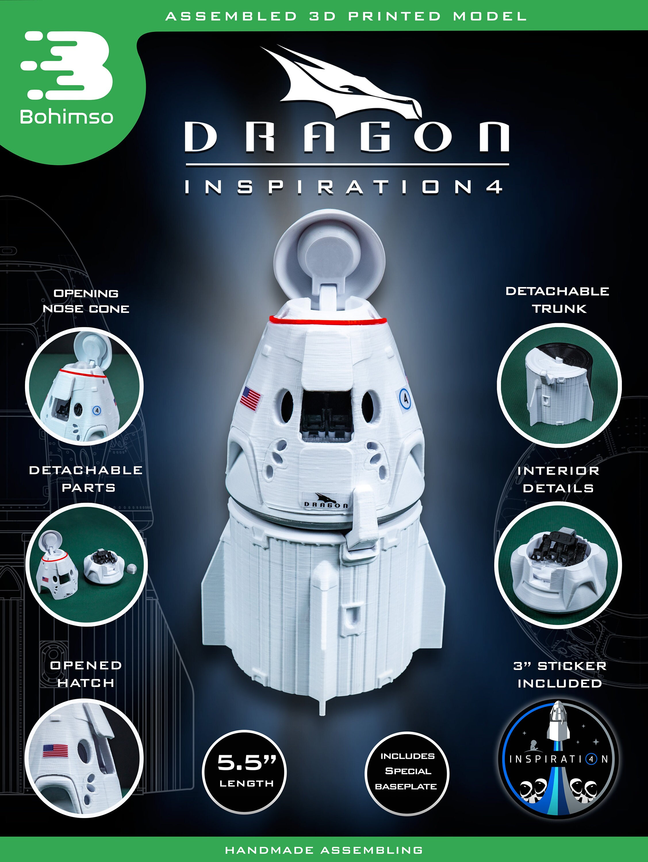 Dragon 2 Inspiration 4 | Plastic Model | Spacex | Nasa | Capsule ...