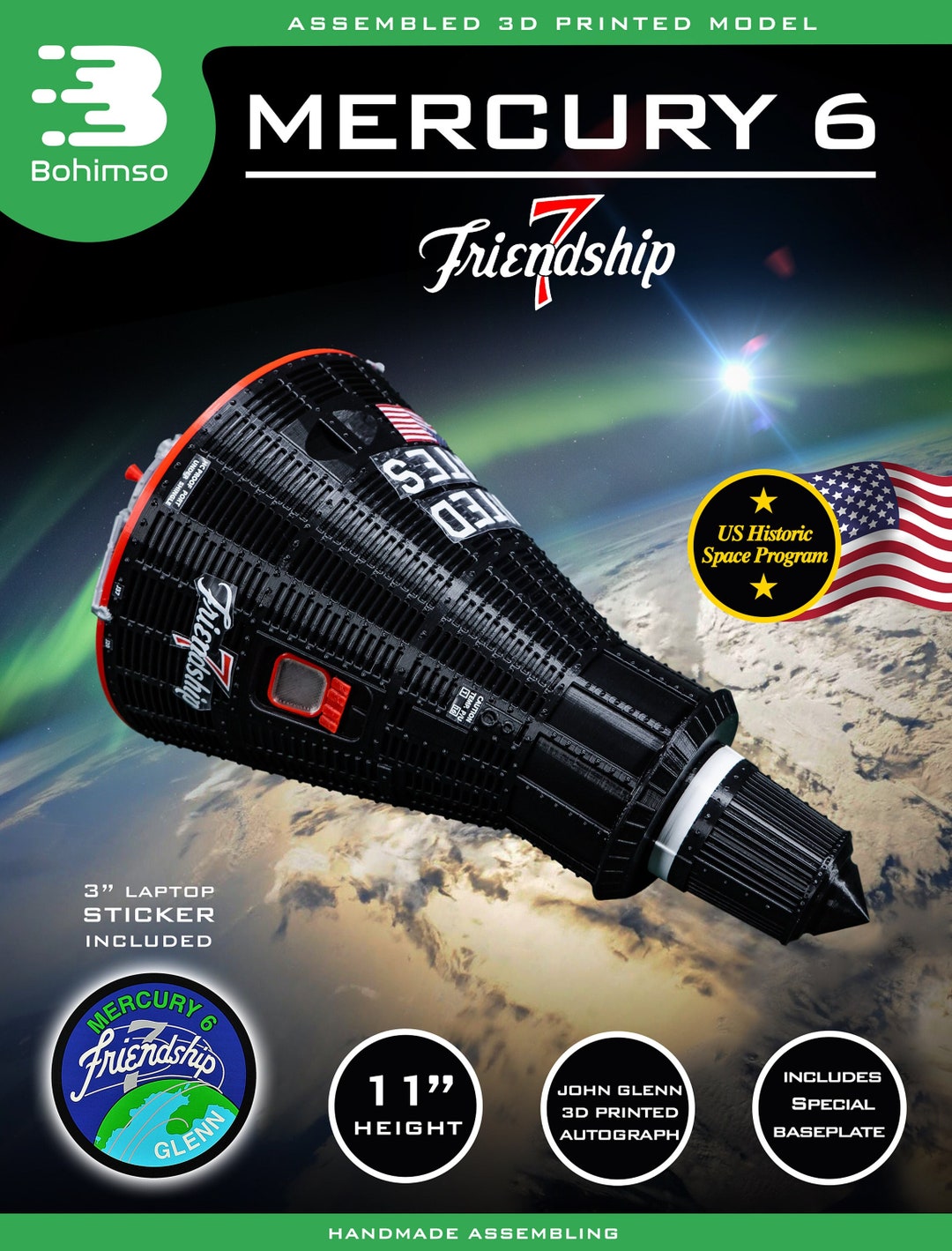 Mercury MA-6 | Friendship 7 Capsule | 11 Inch Plastic Model | Rocket ...