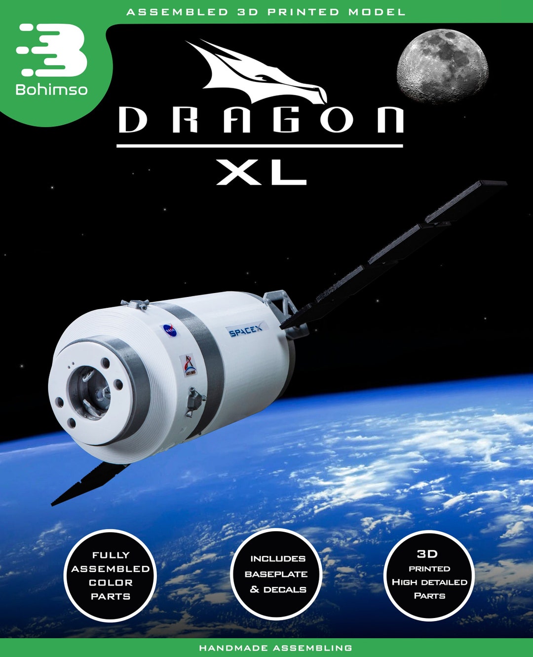 Dragon XL | Plastic Model | Capsule | Spacex | Spacecraft | 3d Printing ...