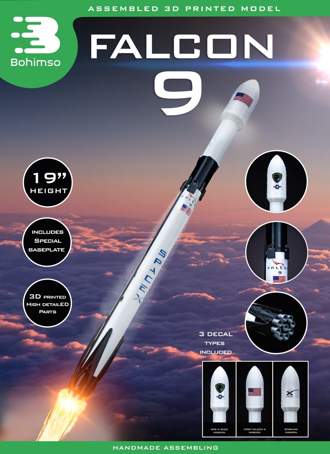 Falcon 9 Rocket | Plastic Model | Rocket | Spacex | NASA | Scale 1:144 ...