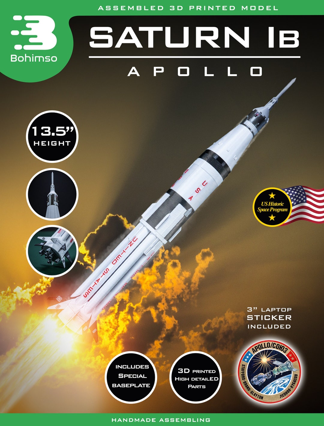 Saturn 1B | Apollo Saturn 1B | 13.5 Inch Plastic Model | Rocket ...