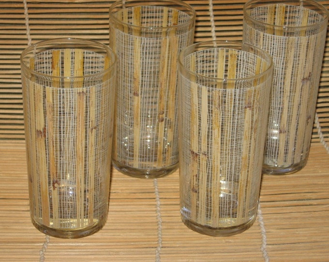 Vintage Drink Glasses Bamboo Pattern Set of 4 Four - Etsy